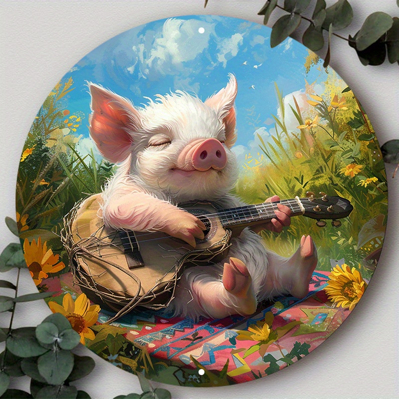 High quality Aluminum Pig Playing Guitar Metal Sign Circular - Temu