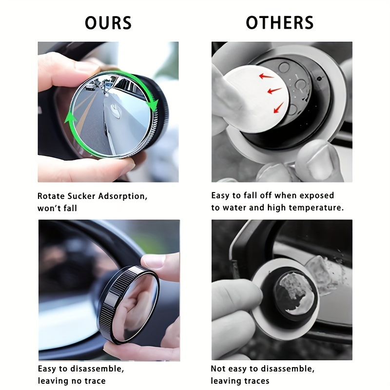 2-pack Blind Spot Car Mirrors, 2-inch Round Hd Glass Convex 360° Wide ...