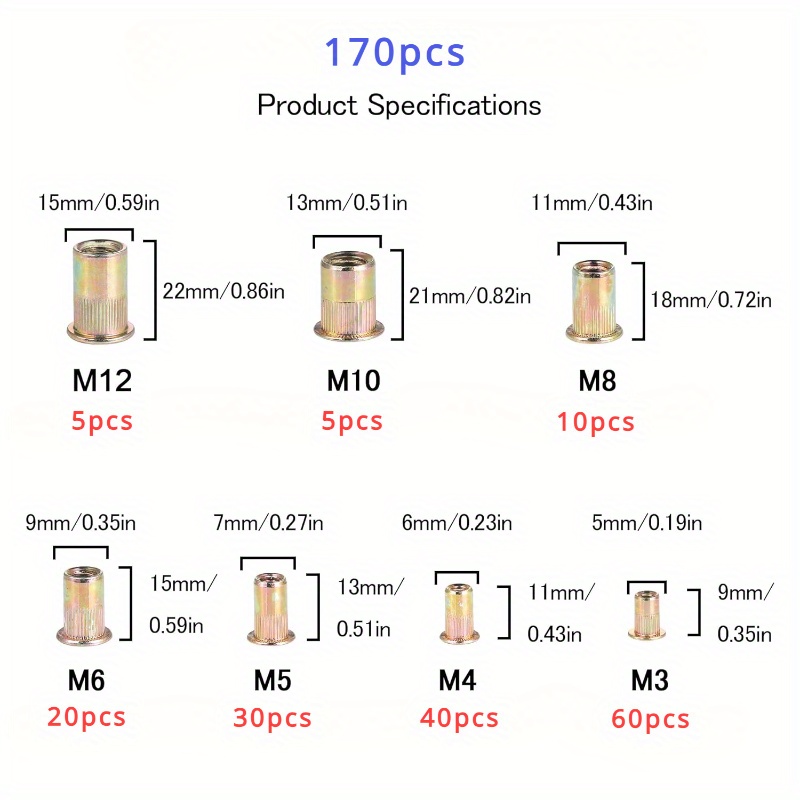 Carbon Steel Rivet Nut Kit Flat Head Threaded Insert Nut - Temu