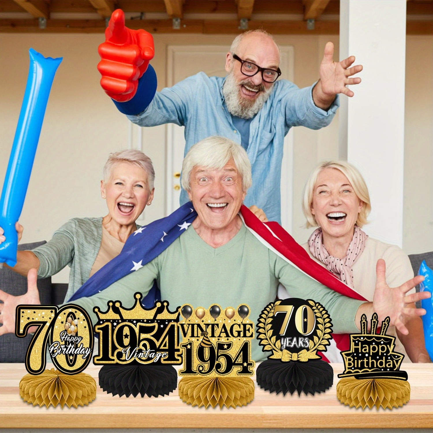 Elegant 70th Birthday Party Decor Set - Black & Gold, Vintage 1954 ...