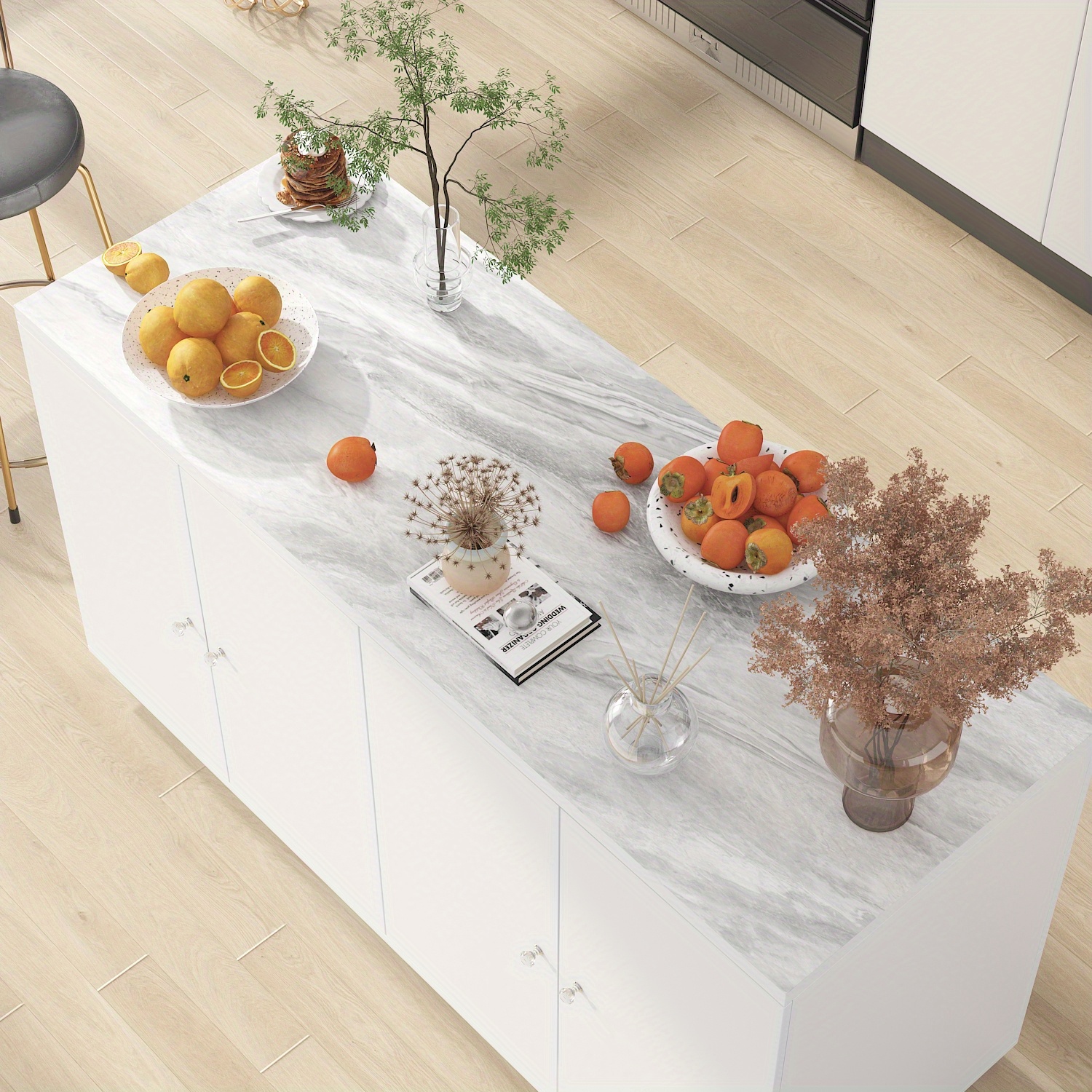 Kitchen Island Storage Marble Grain Prep Table 6 - Temu