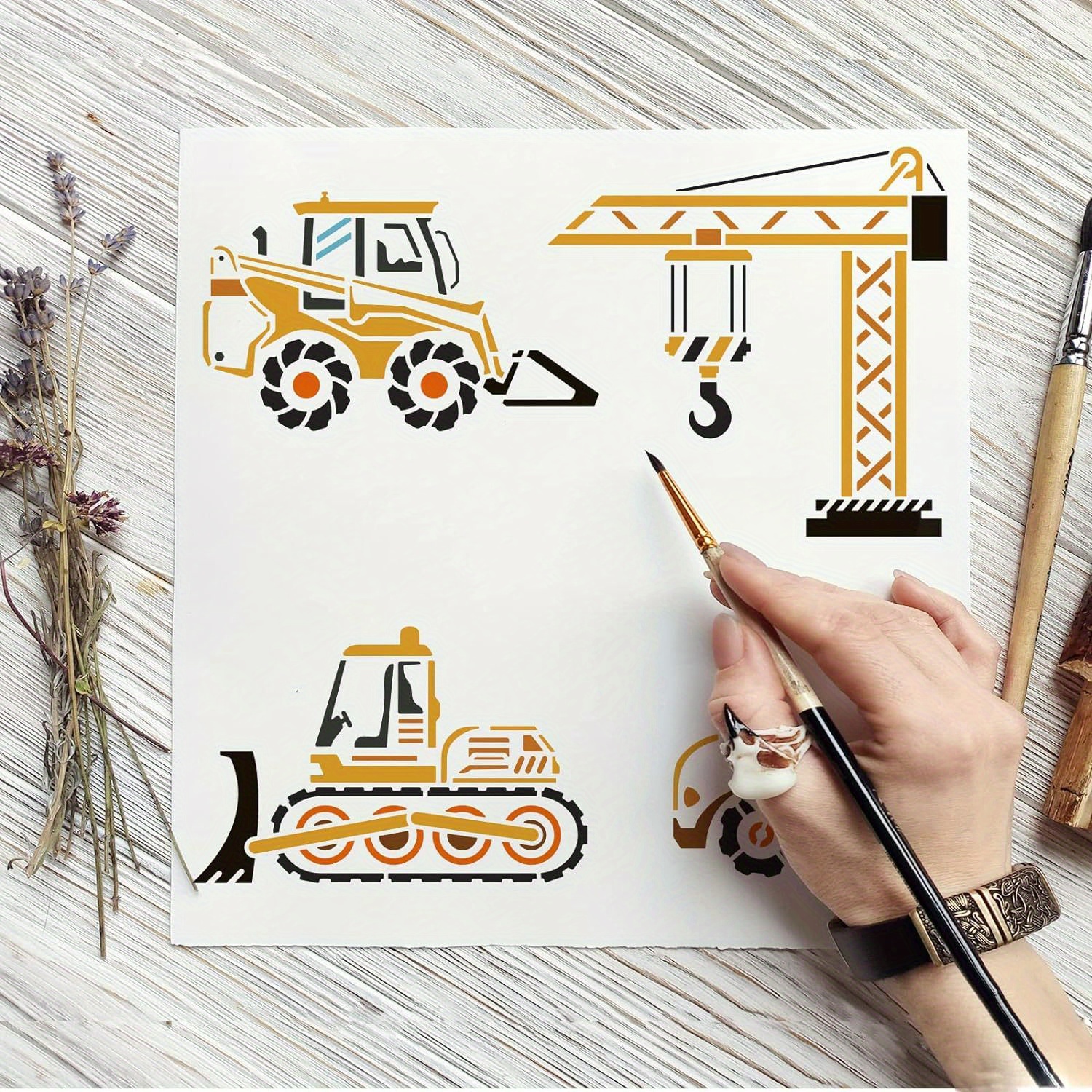 12pcs Construction Vehicle Stencils 7.9x7.9 Inch Reusable Truck ...