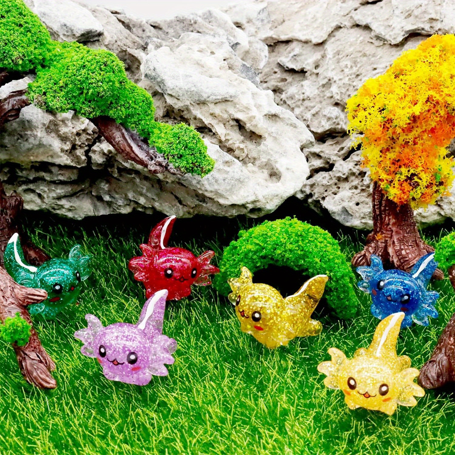 6 12 24pcs Mini Axolotl Resin Charms Miniature Glitter Axolotl Tiny Animal Figures Resin Trinkets Ornaments Dollhouse Decor for DIY Fi