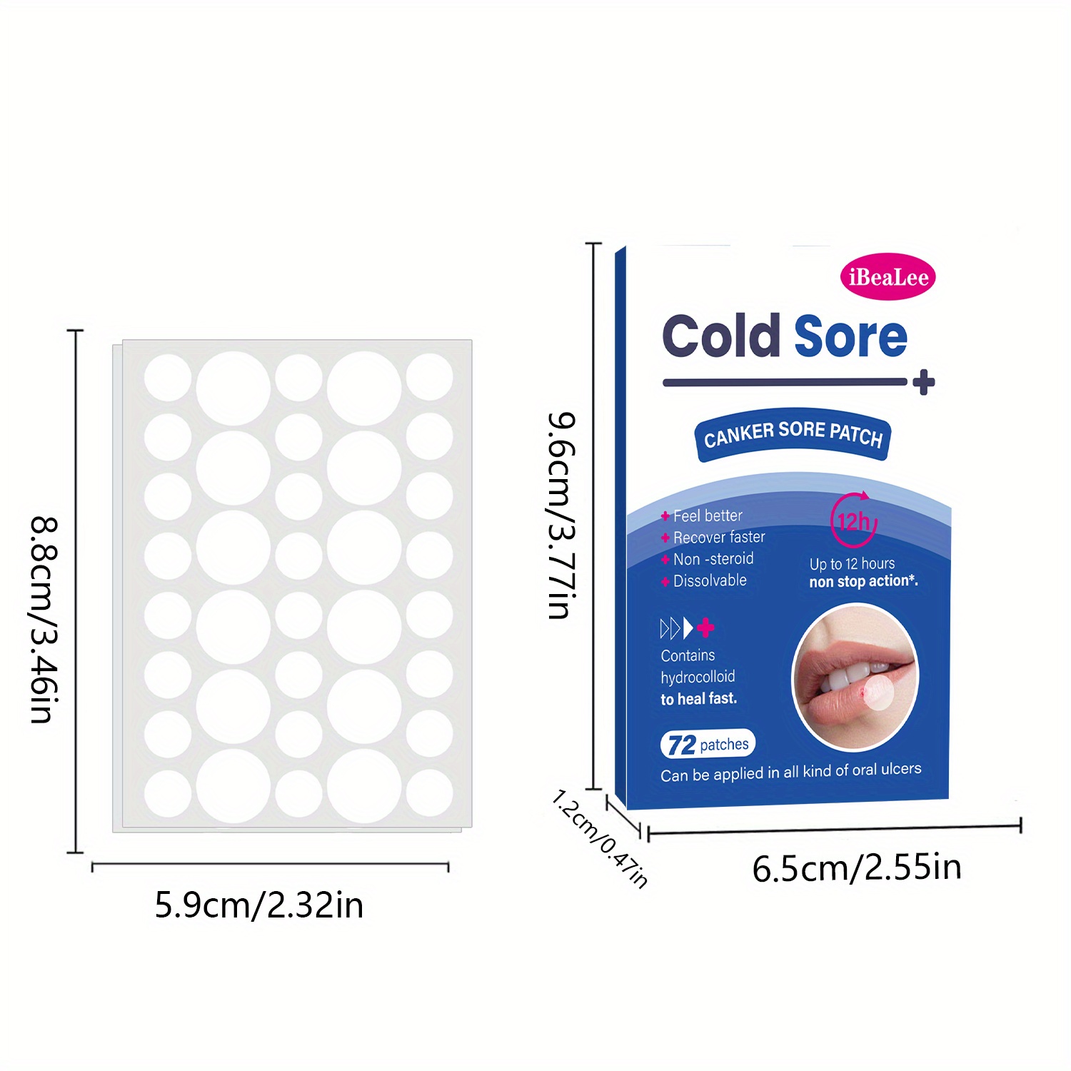 Ibealee Invisible Cold Sore Patch, 72-count, Advanced Healing ...