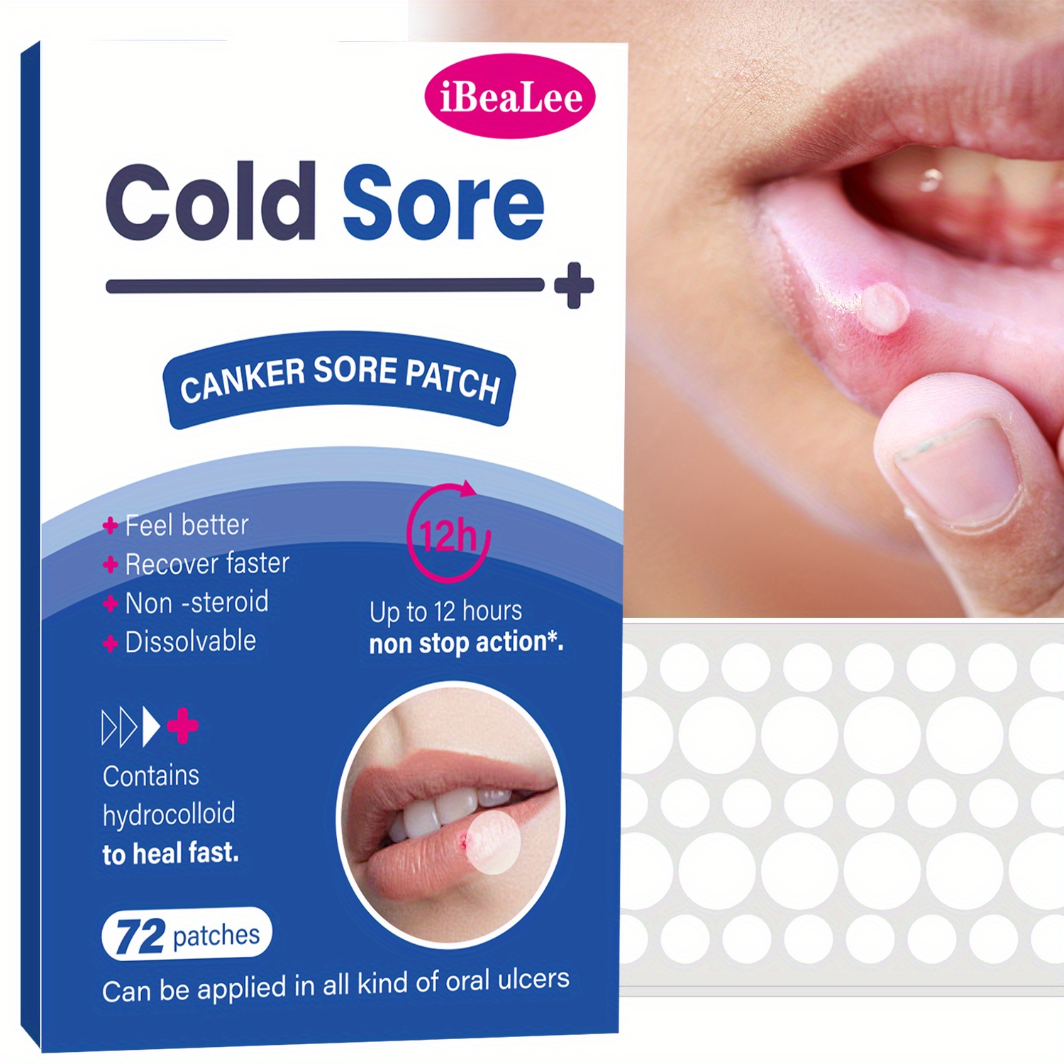 Ibealee Invisible Cold Sore Patch, 72-count, Advanced Healing ...