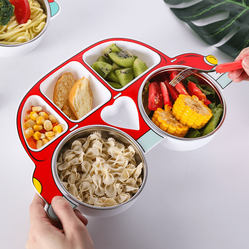 Kids' Cartoon Car shaped Dinner Plate Set Lid 2 Stainless - Temu