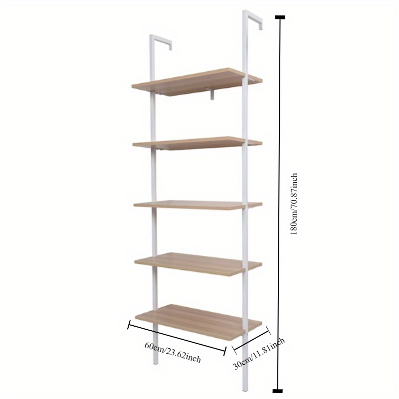 5-tier Ladder Wall Shelf, Millennium Oak Color With White Frame, Metal ...