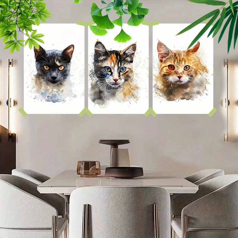 مجموعة لوحات جدارية من 3 قطع طباعة قطط لطيفة بدون إطار - Temu Qatar