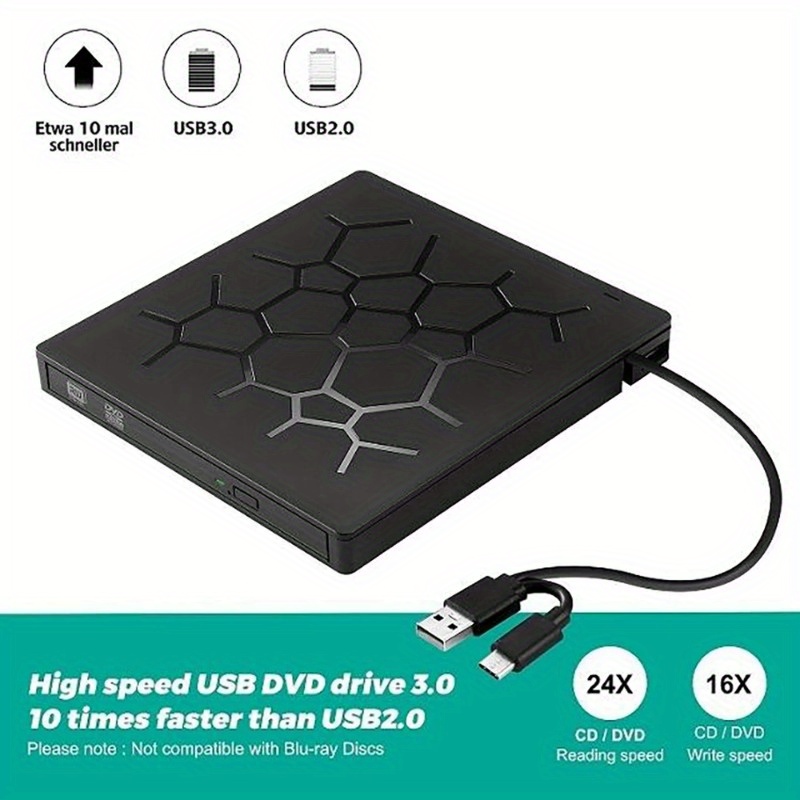External Cd/dvd Drive Usb 3.0 Type-c 6 In 1 Dvd Drive Playeroptical ...