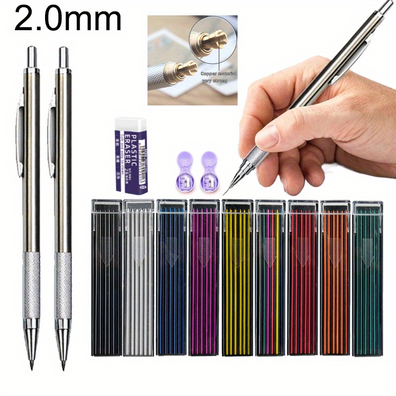 Set De Lápices Mecánicos De Acero Inoxidable De 2.0mm Con Minas Recargables Hb, Goma De Borrar Y ...