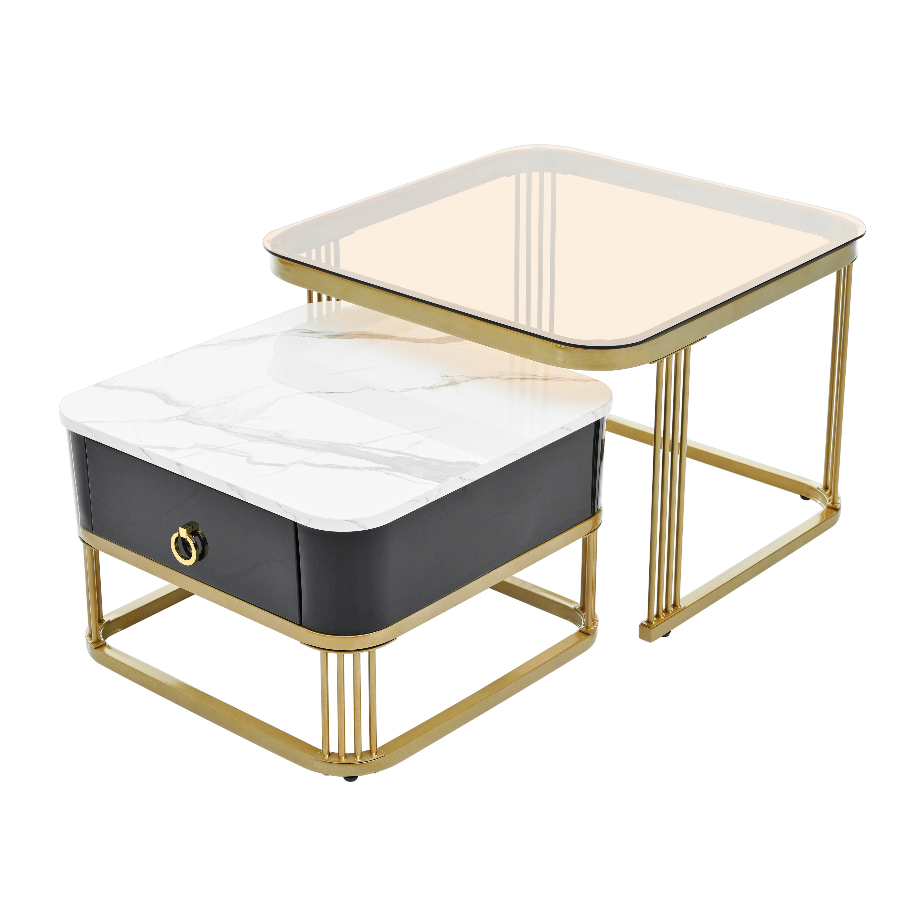 On-trend Nesting Coffee Table With Drawer, Set Of 2, Exquisite Square ...