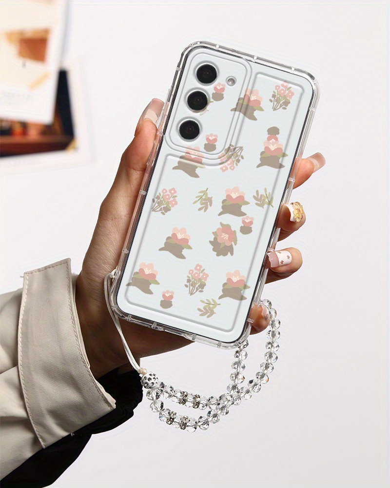 Floral Pattern Silicone Case With Lanyard For Samsung Galaxy Series, Transparent Shockproof Soft ...