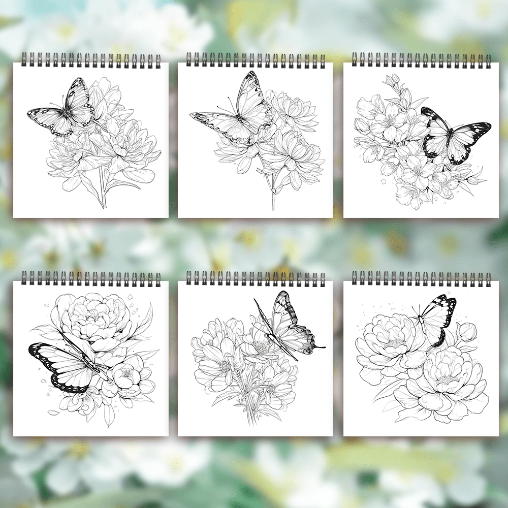 Spiral bound Adult Coloring Book 30 Pages – Flower Butterfly - Temu