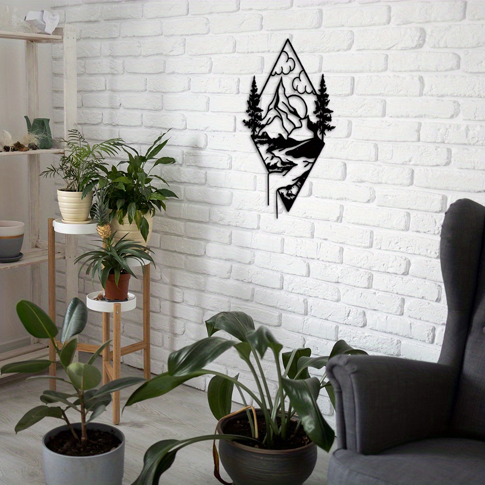 Classic Black Metal Mountain Wall Sculpture Forest Waterfall - Temu