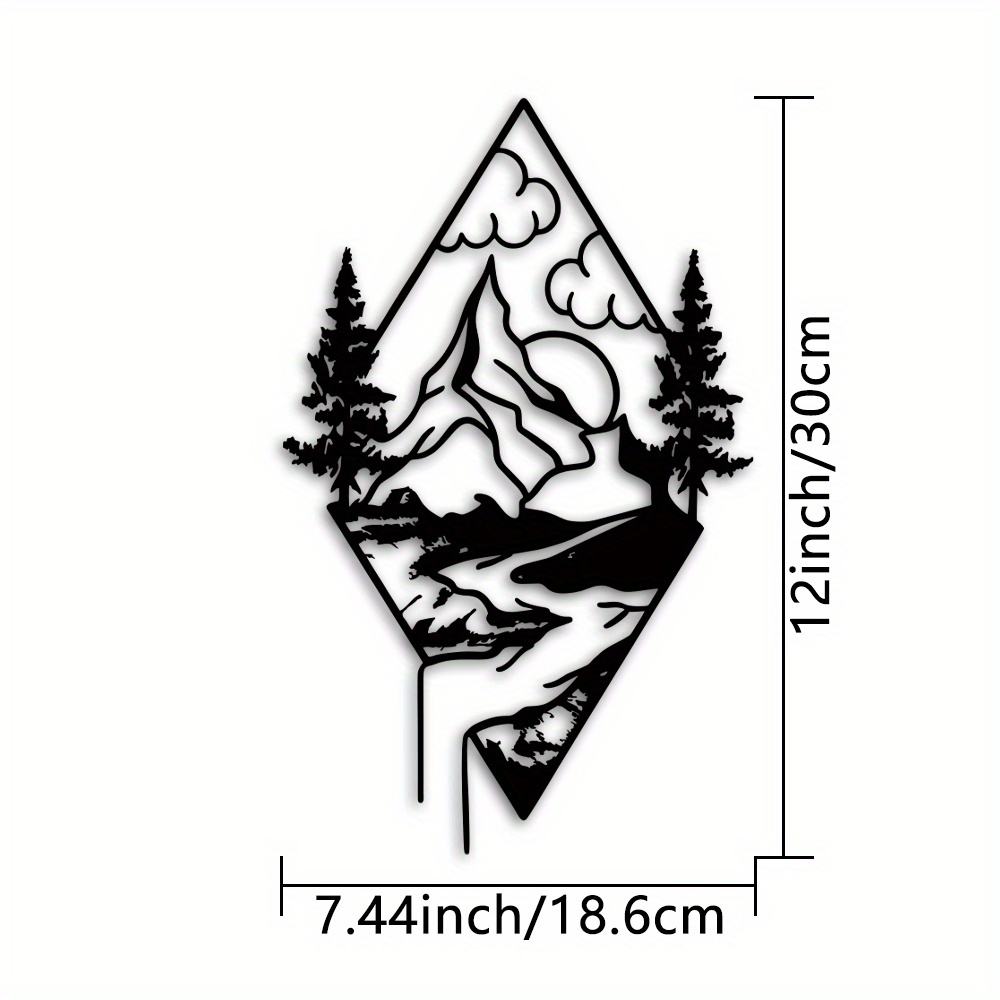 Classic Black Metal Mountain Wall Sculpture Forest Waterfall - Temu