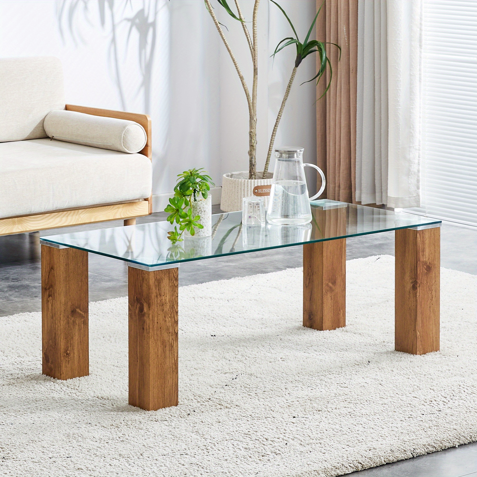 glass top coffee table tea table mdf legs stylish blend Temu