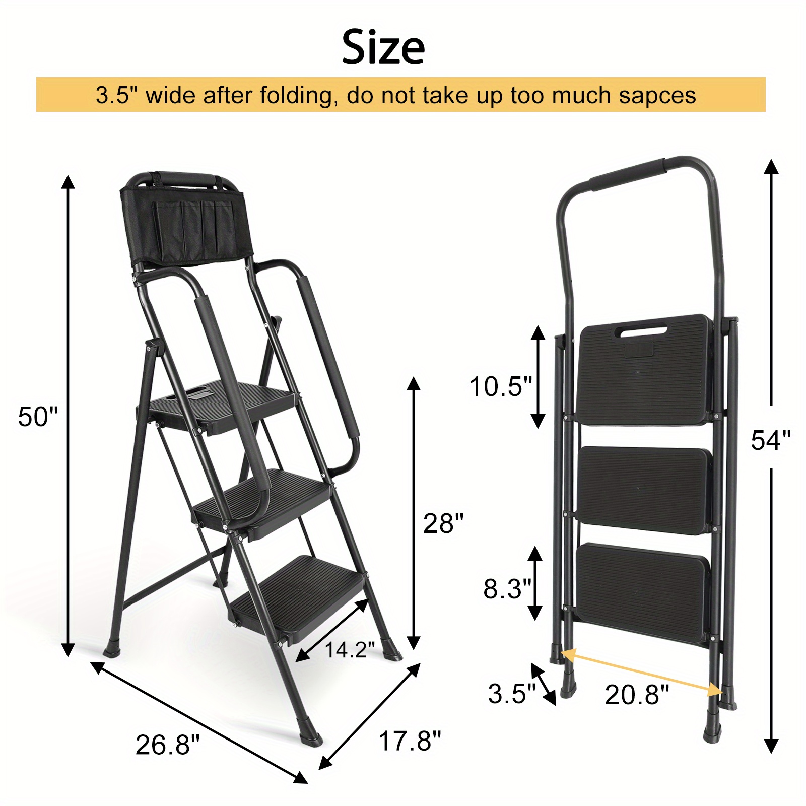 3 step ladder handrails 500 lbs heavy duty folding step Temu
