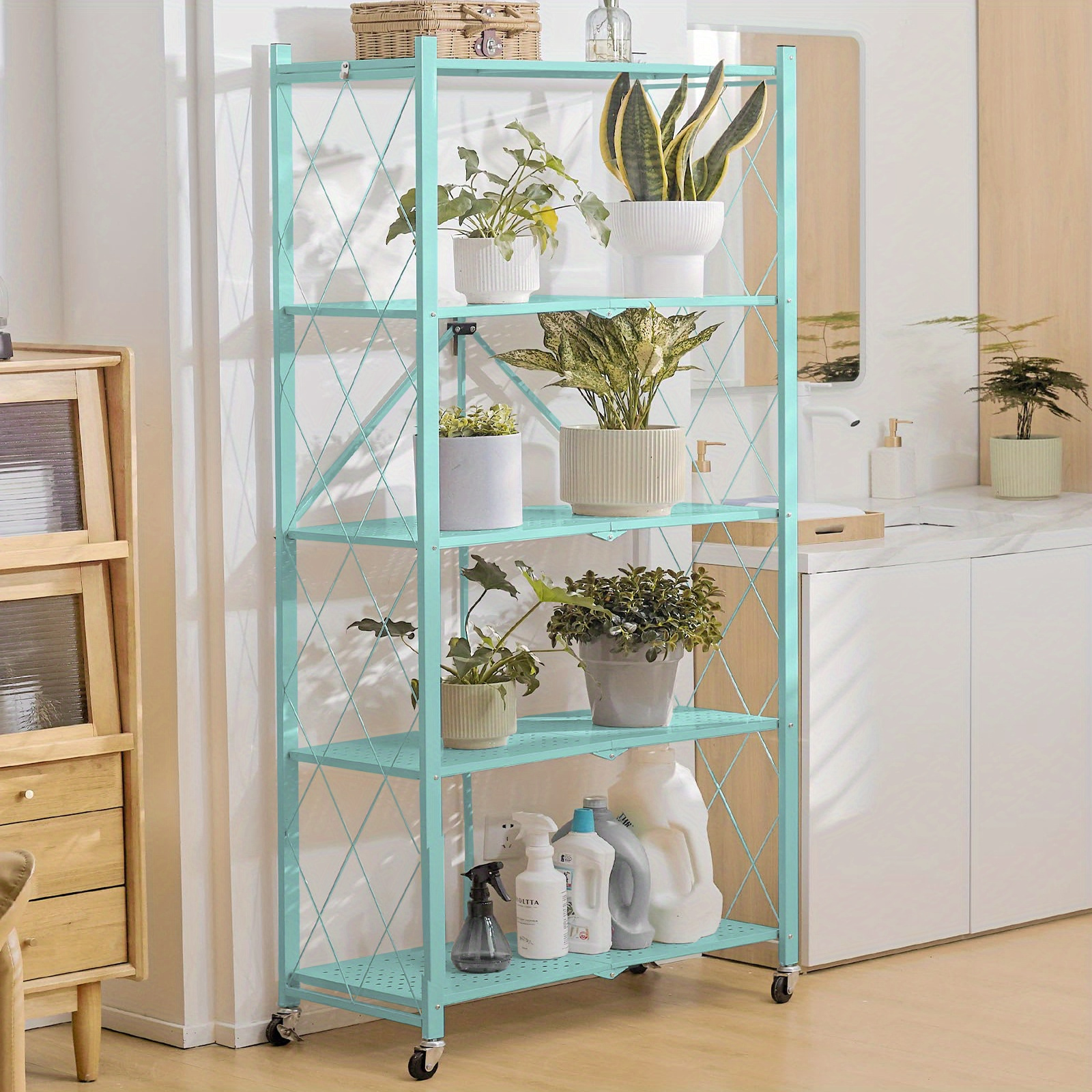 Track Seven 5-tier Storage Shelving Unit W/hooks And Wheels, 27.95"x14 ...