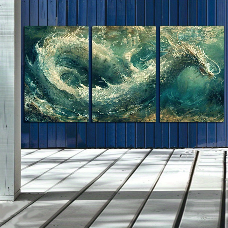 סט של 3 יצירות אמנות קיר של יצורי ים מיתולוגיים הדפסים על בד - Temu