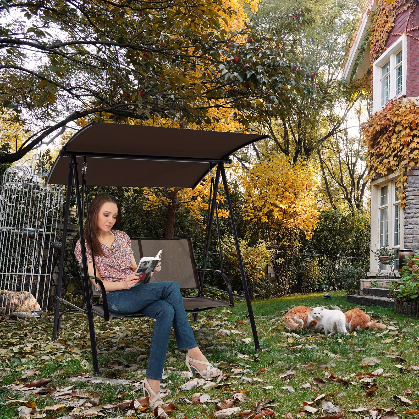 Lifezeal 2 seat Patio Swing Porch Swing W/ Adjustable Canopy - Temu