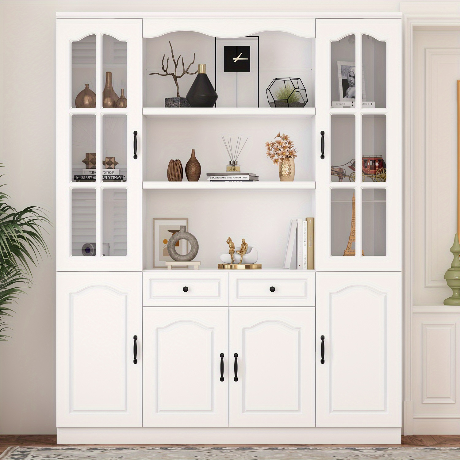tall bookcase bookshelf 5 tier shelves 2 carved glass doors Temu