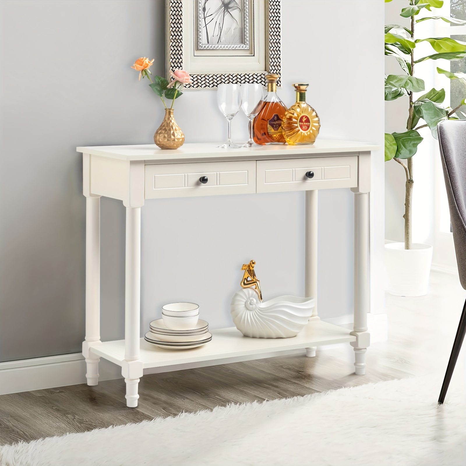 2 Tier Console Table with 2 Drawers Console Tables for Entryway Sofa Table with Storage Shelves Entryway Table Behind Sofa Couch for Living Room K