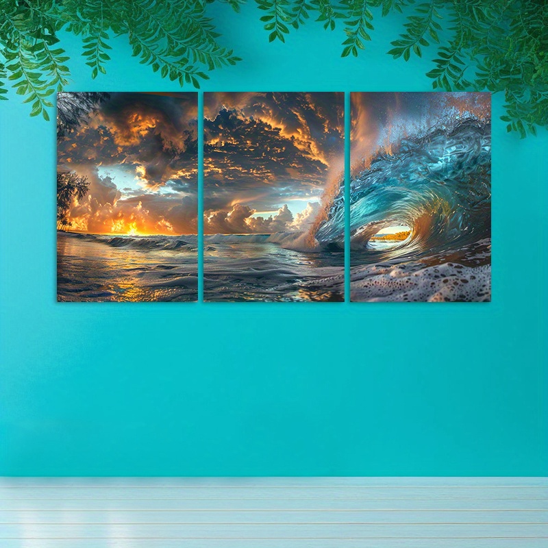 Triptych Ocean Wave Sunset Canvas Wall Art Prints Frameless - Temu New ...