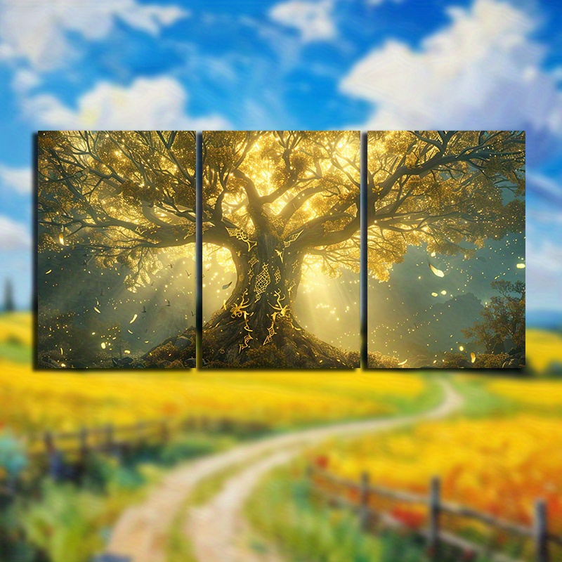 Golden Tree Canvas Wall Art Frameless Cloth Prints Mystical - Temu