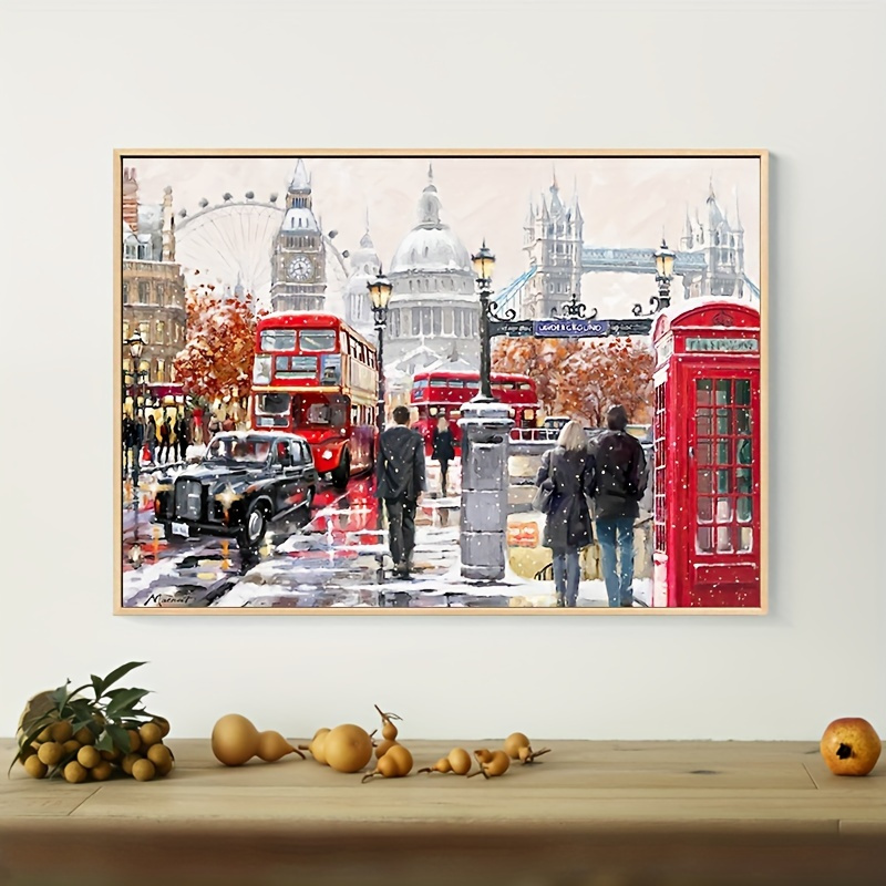 1pc Unframed London Street Scene Canvas Poster - Iconic Red Buses ...
