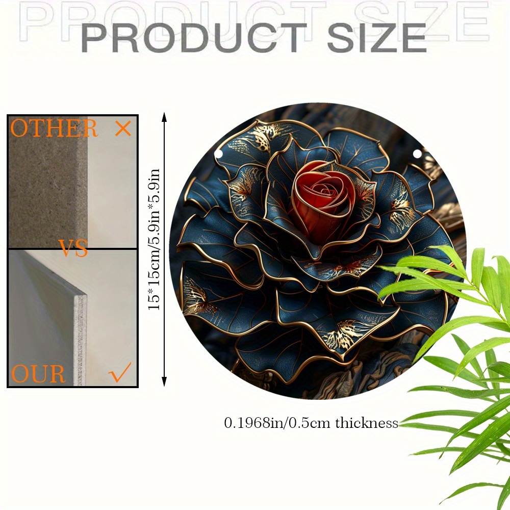 1pc Wooden Pendant 2d Printed Round Sign With A Golden Rose Design And ...
