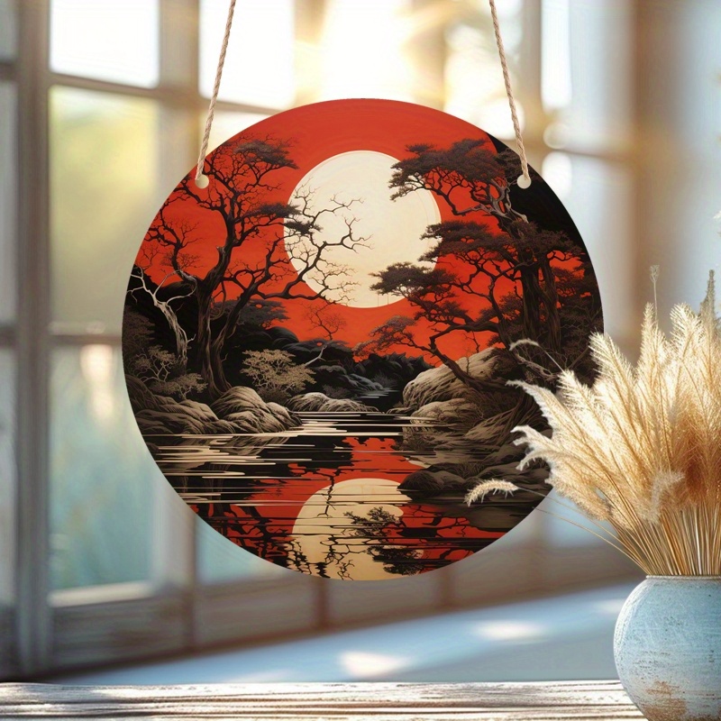 Drveni ukras za prozor sa crvenim nebeskim pejzažem – Ukras - Temu