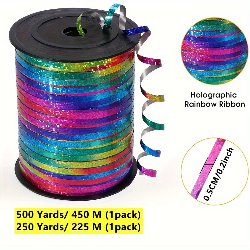 1 Roll, 250yard Rainbow Ribbon, Rainbow Curling Ribbon, Metallic Shiny ...