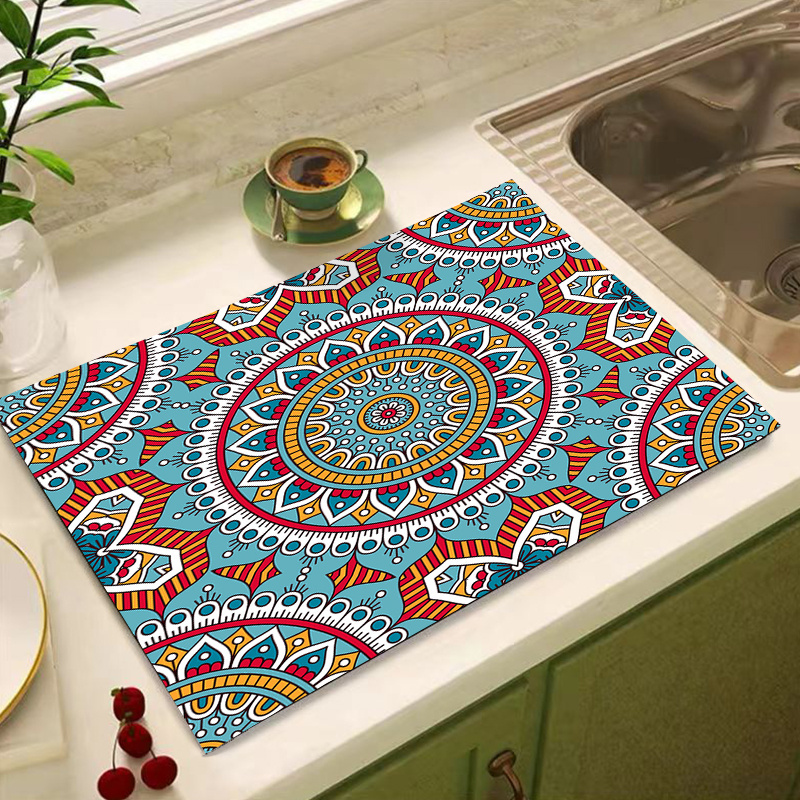 1pc Bohemian Style Printed Dish Drying Mat, Polyester, Non-slip Back ...