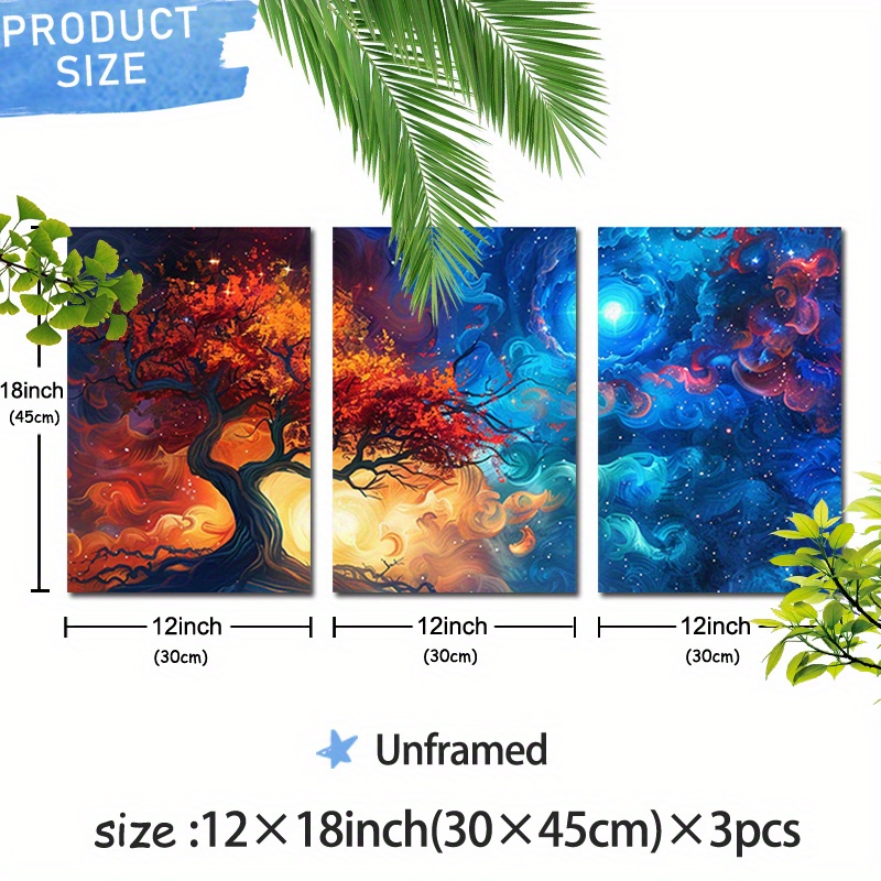 Tree Of Life Canvas Wall Art Set - 3 Pieces, Unframed 12x18" Prints For ...