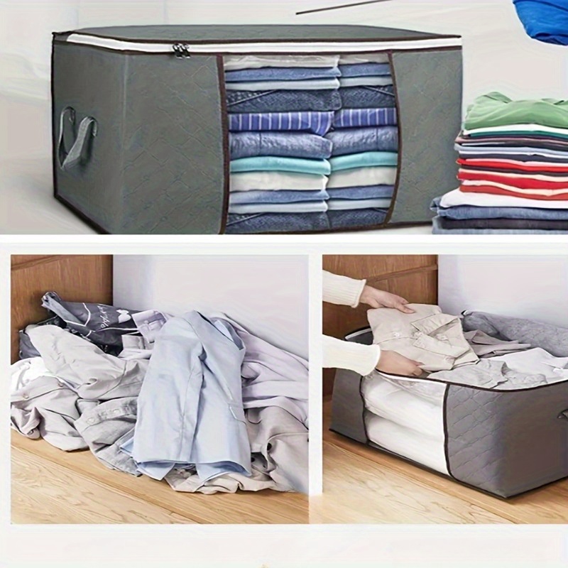 "space-saving" 3-piece Canvas Foldable Storage Bins With Lids & Handles ...