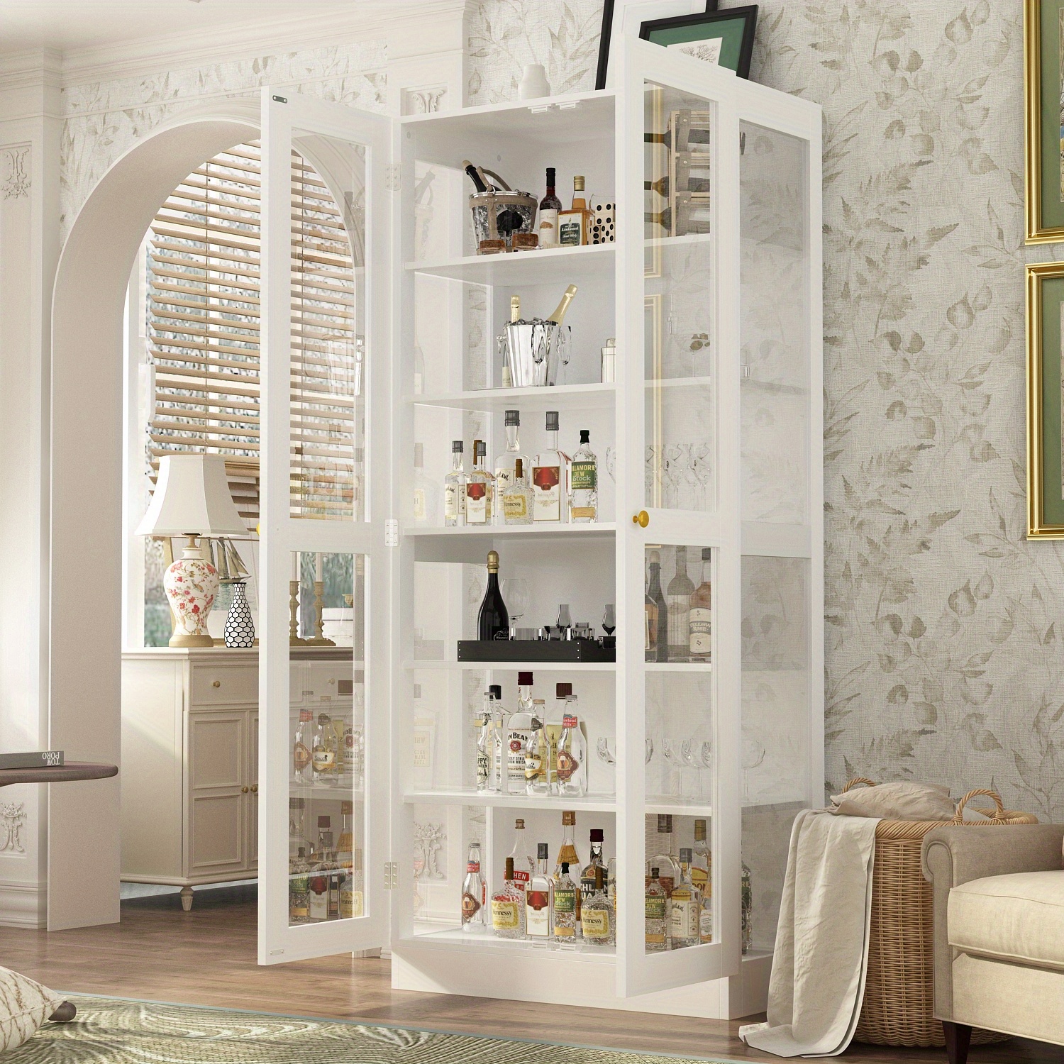 glass cabinet display cabinet 6 tier shelves storage cabinet Temu
