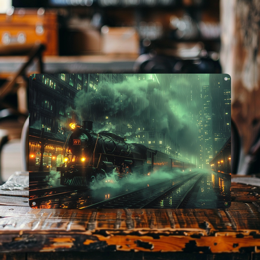 Midnight Departure Steam Locomotive - 1pc Aluminum Wall Art, Vintage ...