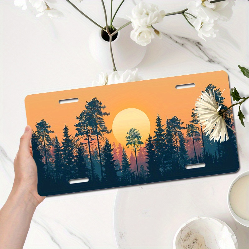 Sunset Forest Scene Aluminum License Plate - 6x12 Inch, Waterproof ...