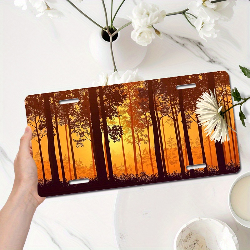 Sunset Forest Scene Aluminum License Plate - 6x12 Inch, Waterproof ...