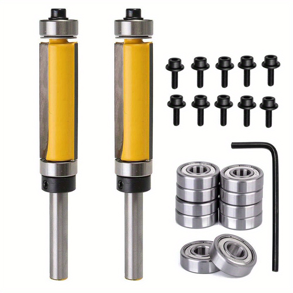 Carbon Steel Flush Trim Router Bit Set, 1/4" Shank With Top And Bottom ...