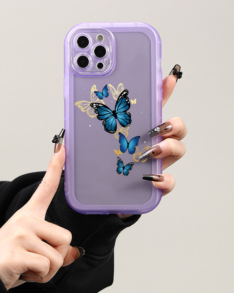 Luxury Silicone Graphics Blue Butterfly Phone Cases For Iphone 15 14 13 ...
