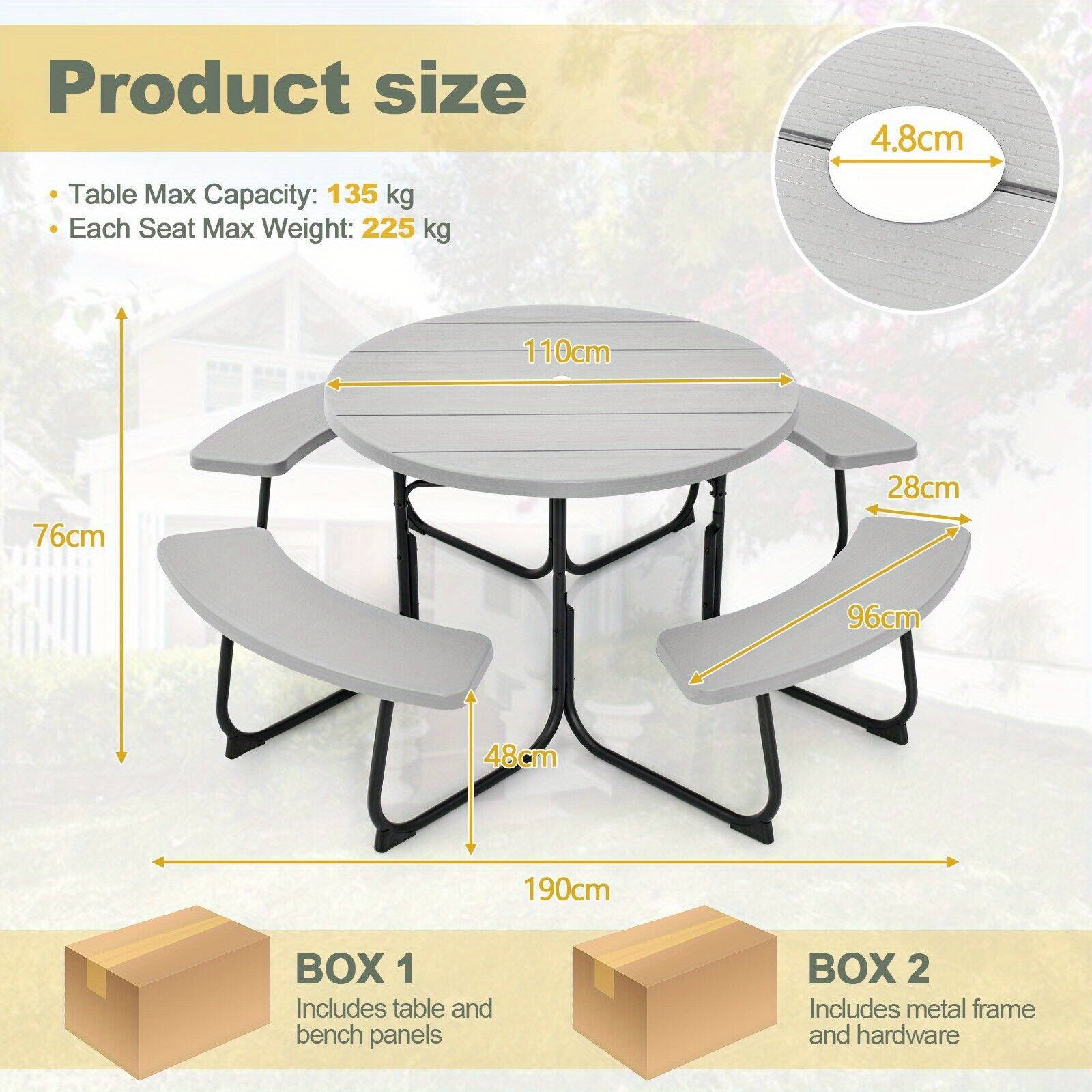 8 Seater Picnic Table Bench Weather Outdoor Dining - Temu United
