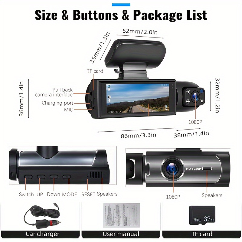 Dual lens Dash Cam 1080p Front Rear Dash Camera Ips Screen - Temu
