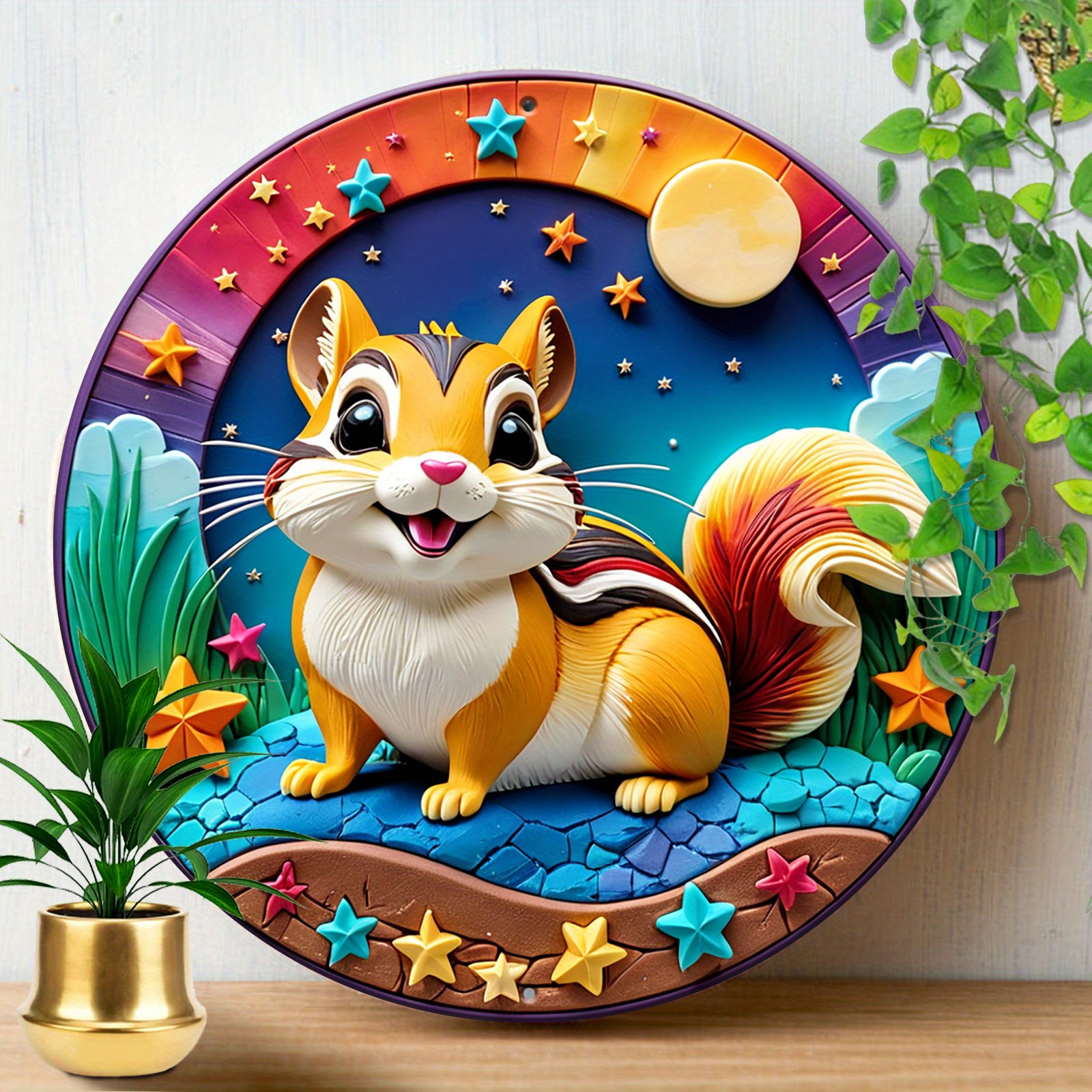 1pc Eastern Chipmunk Aluminum Wall Art Sign - 2d Printed Sunset Design ...