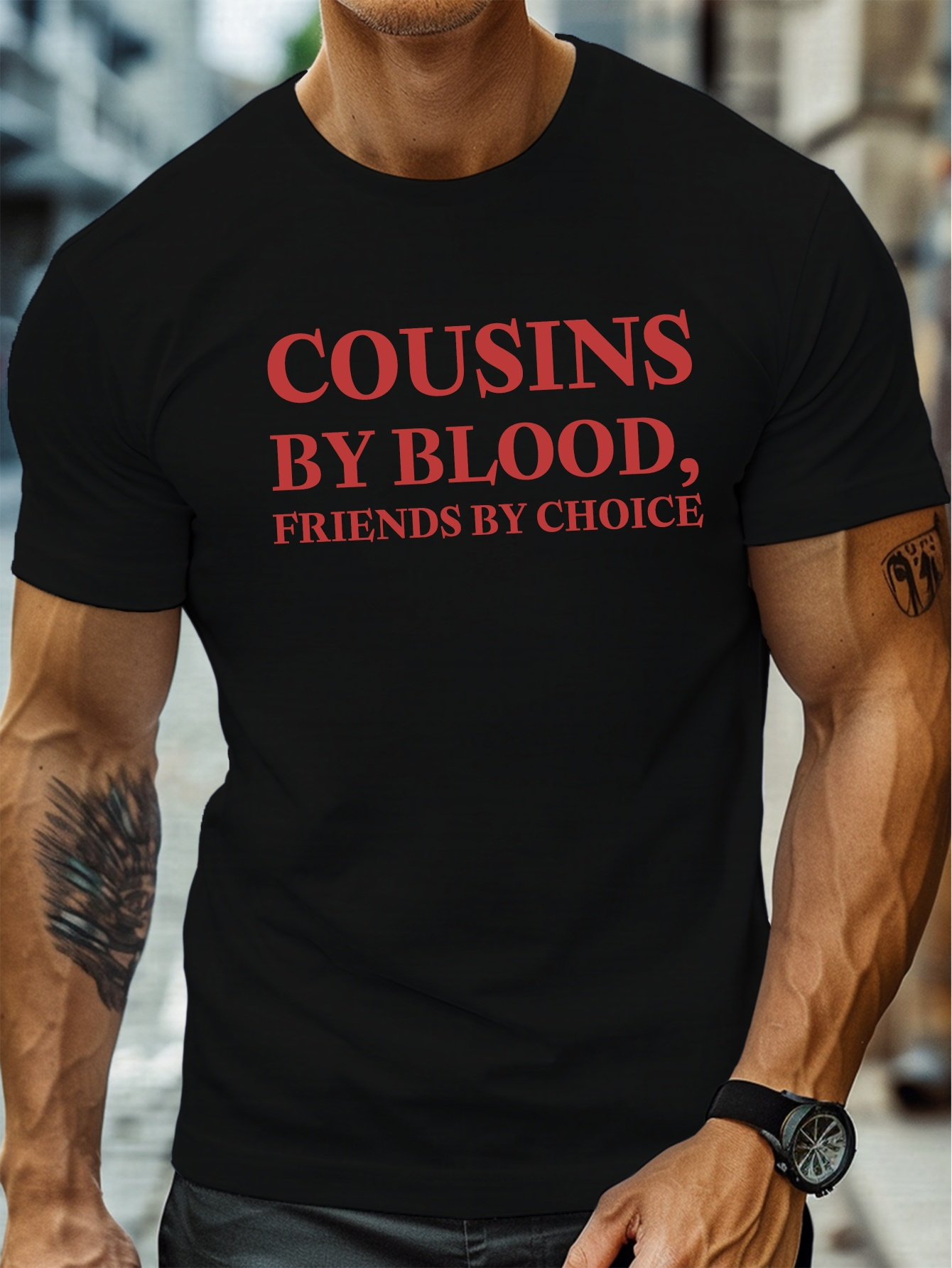 "cousins Blood Friends Choice" Letter Print Men's Crew Neck - Temu