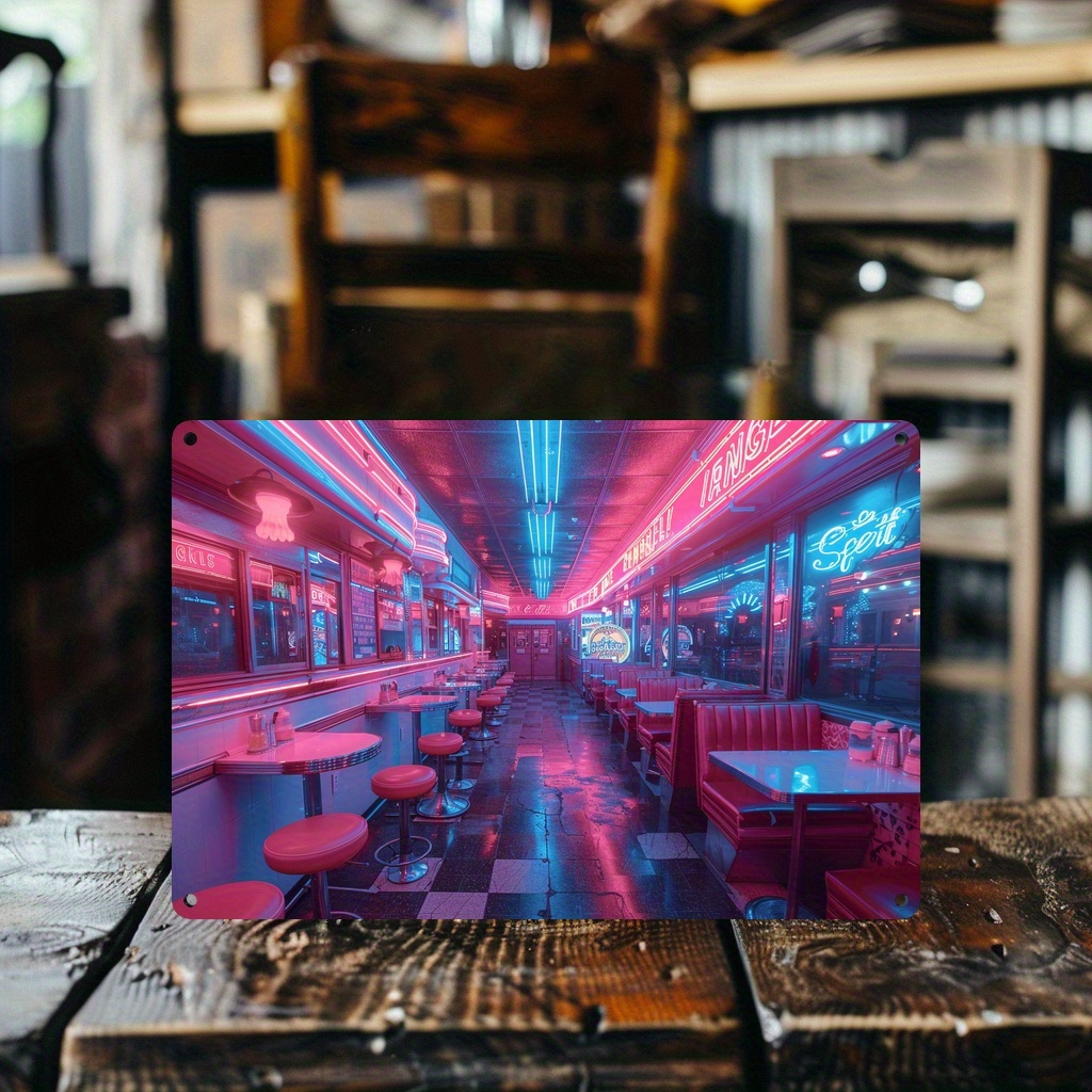 1pc Retro 1950s Neon Diner Metal Wall Art, Aluminum Cut-out Decorative ...