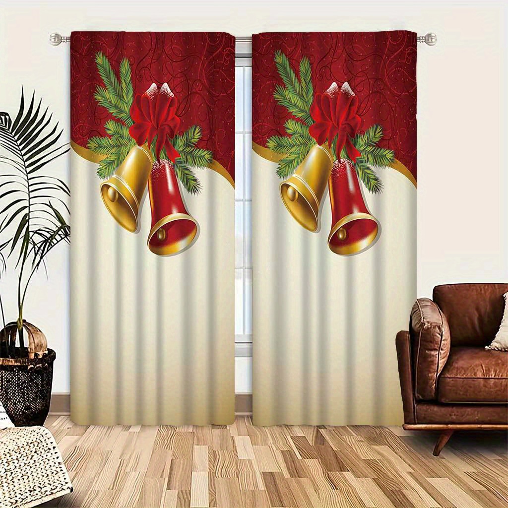 Rideaux Fenêtre Festifs Vacances Noël Panneaux En Polyester - Temu France