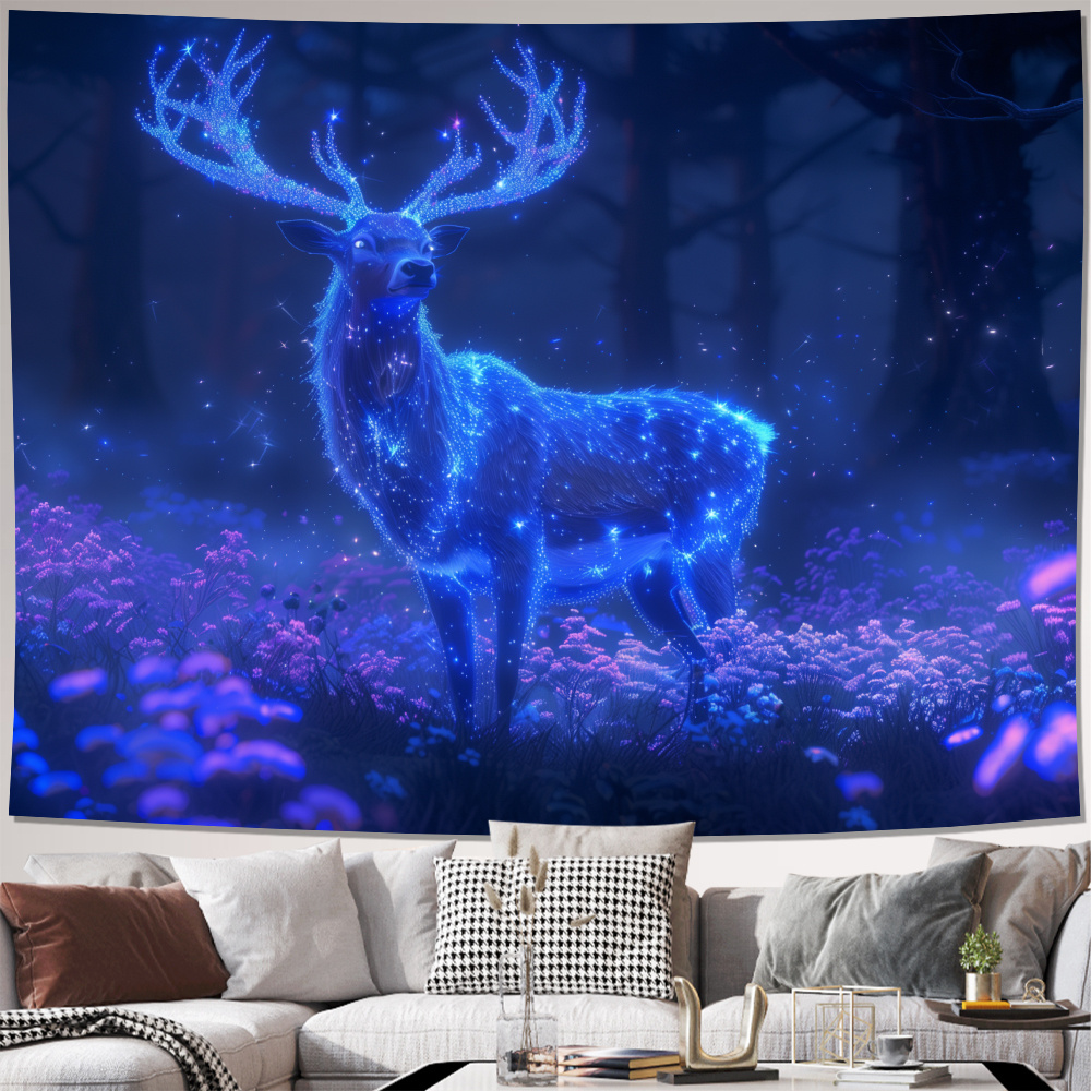 Fantasy Themed Woven Tapestry Glowing Deer In Purple Forest - Temu
