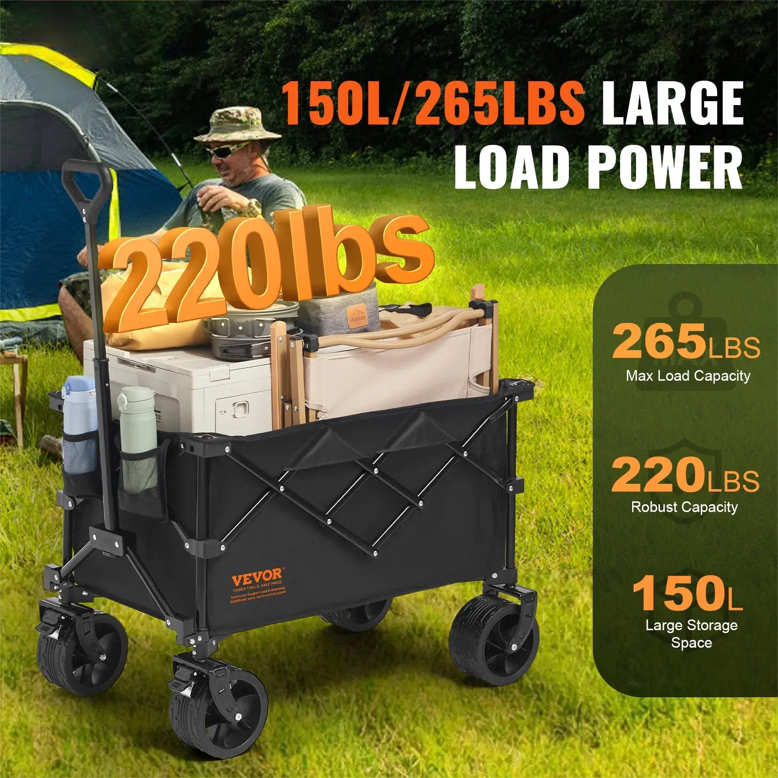 150 L Outdoor Collapsible Wagon Utility Folding Cart With 265lbs Weight ...