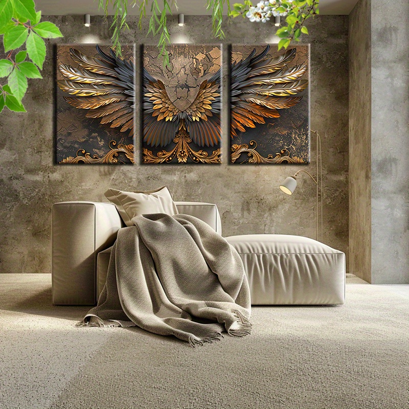 Set Of Three Framed Canvas Wall Murals, Ready To Hang Wings Art Vector ...